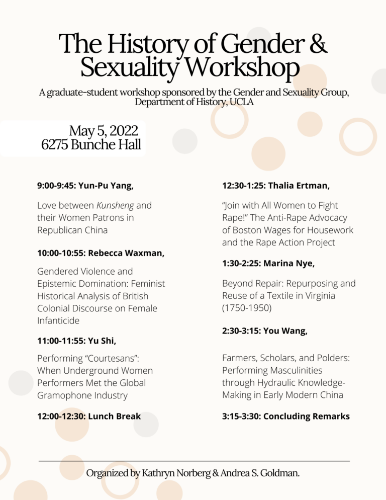 The History of Gender & Sexuality Workshop - UCLA Department of History